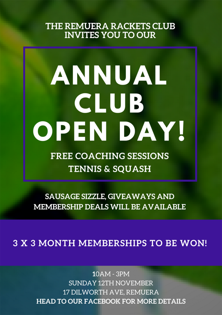 Remuera Rackets Club Open Day - Tennis Auckland